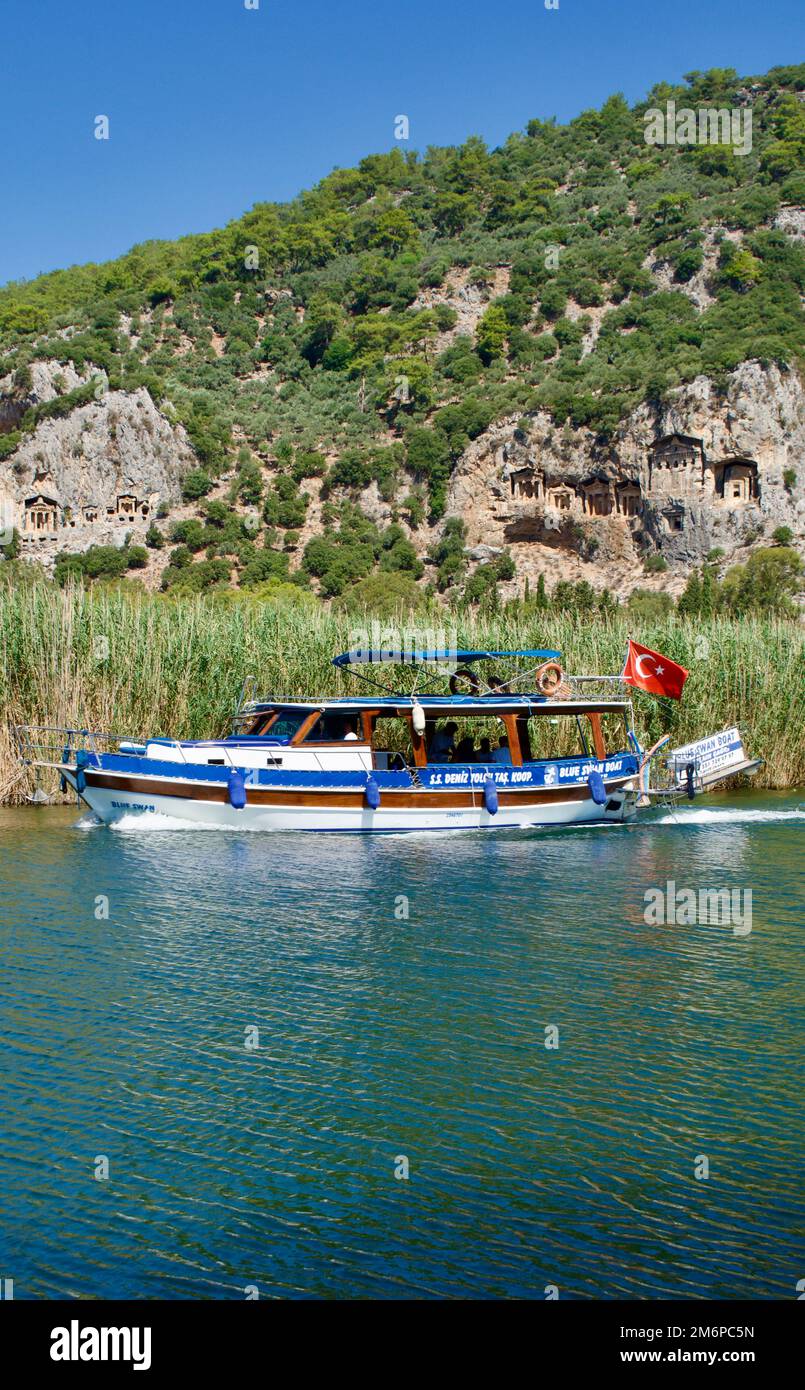 DALYAN,ORTACA,MUGLA, TURKEY - 08 15, 2022: Boats carrying tourists in ...