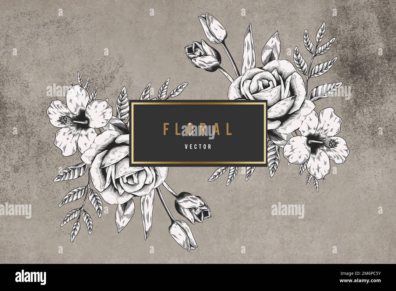 Floral frame on brown textured background vector Stock Vector Image ...