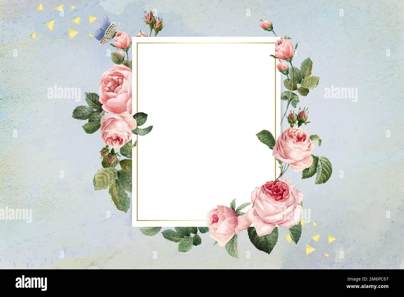 Floral rectangular frame on a blue concrete wall vector Stock Vector ...