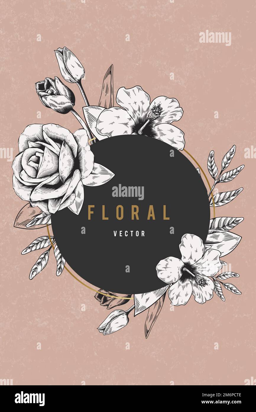 Floral frame on pink background vector Stock Vector Image & Art - Alamy