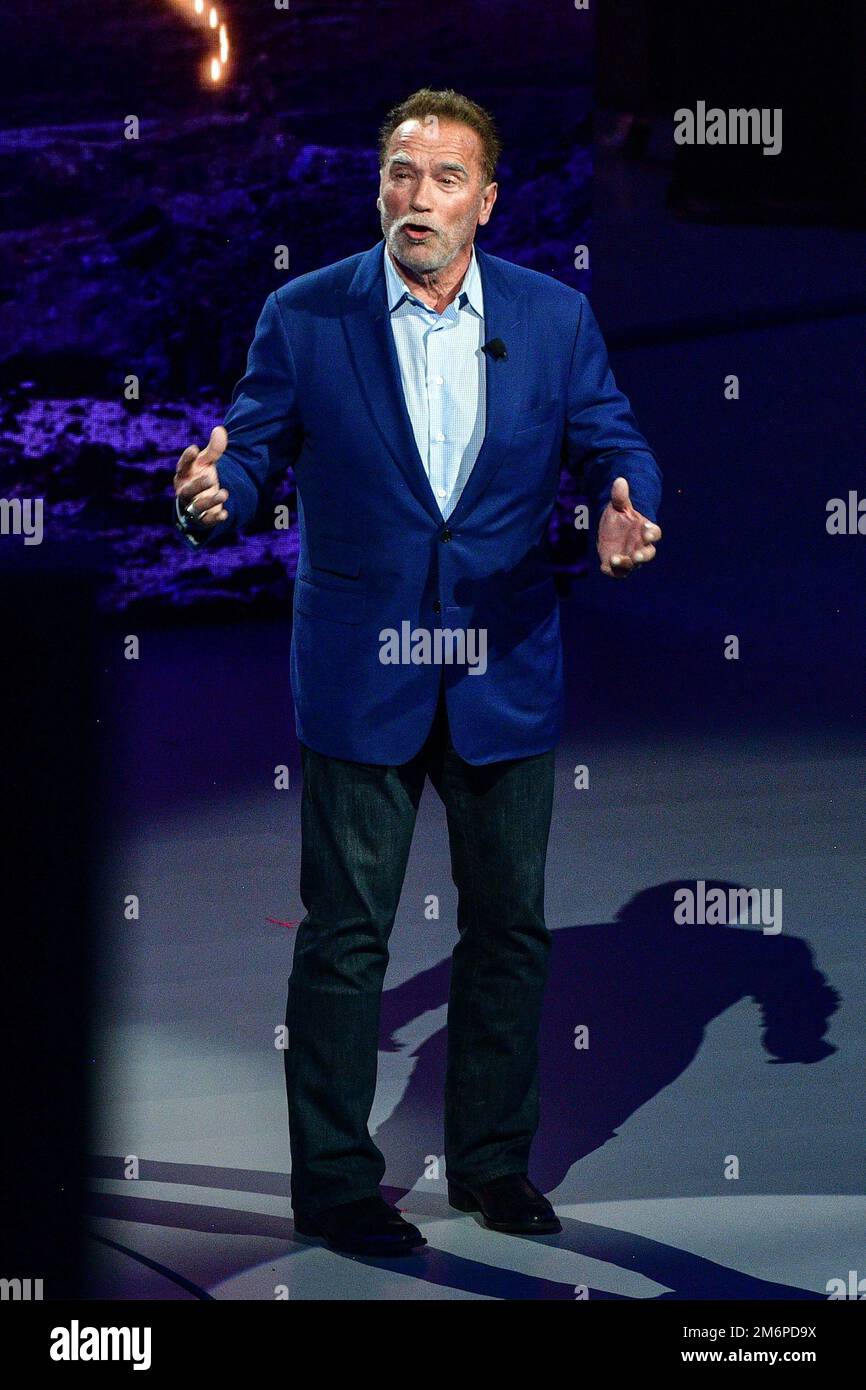Las Vegas, NV, USA. 4th Jan, 2023. Arnold Schwarzenegger speaks during ...