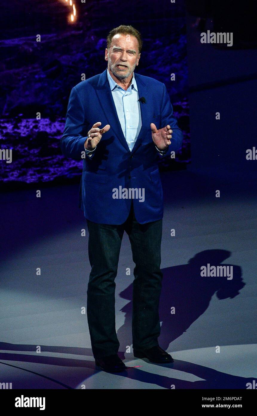 Las Vegas, NV, USA. 4th Jan, 2023. Arnold Schwarzenegger speaks during ...