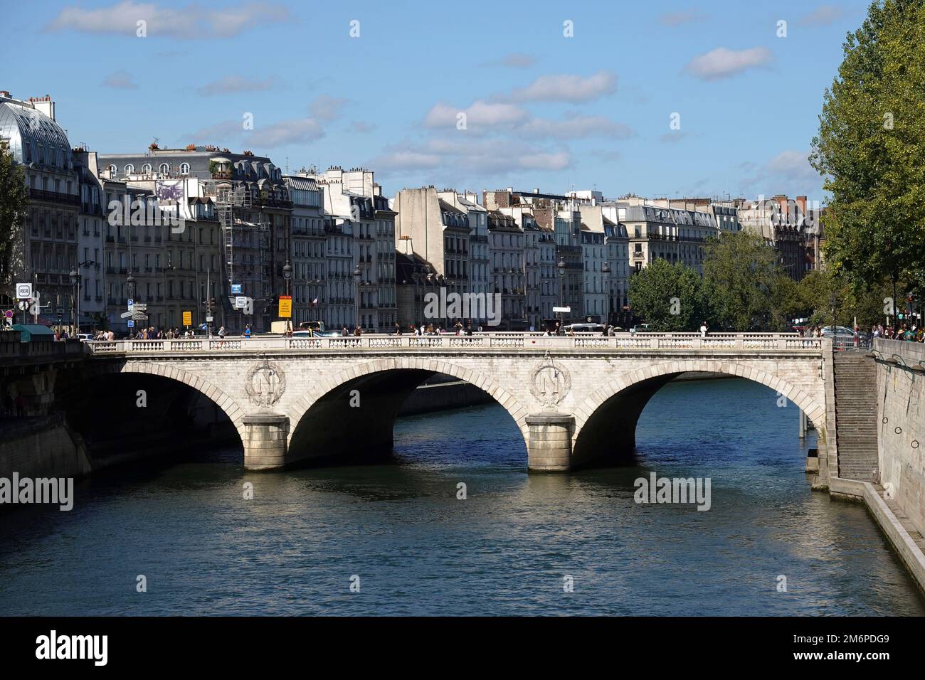 France, Paris, The Pont au Change is a bridge over the Seine River in ...