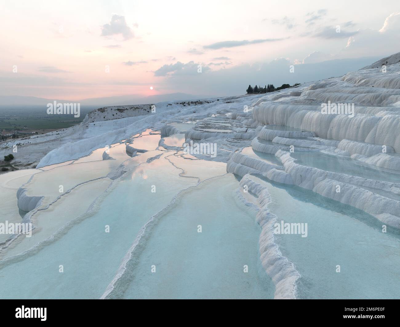 Pamukkale Travertines Cinematic Aerial Drone footage. Turkish famous ...