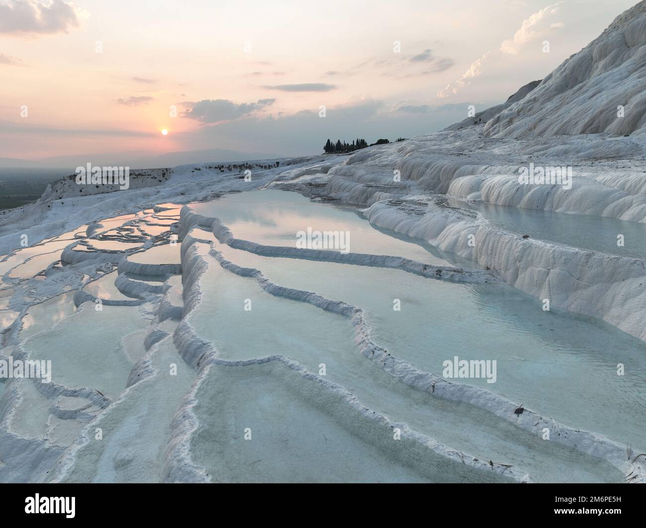 Pamukkale Travertines Cinematic Aerial Drone footage. Turkish famous ...