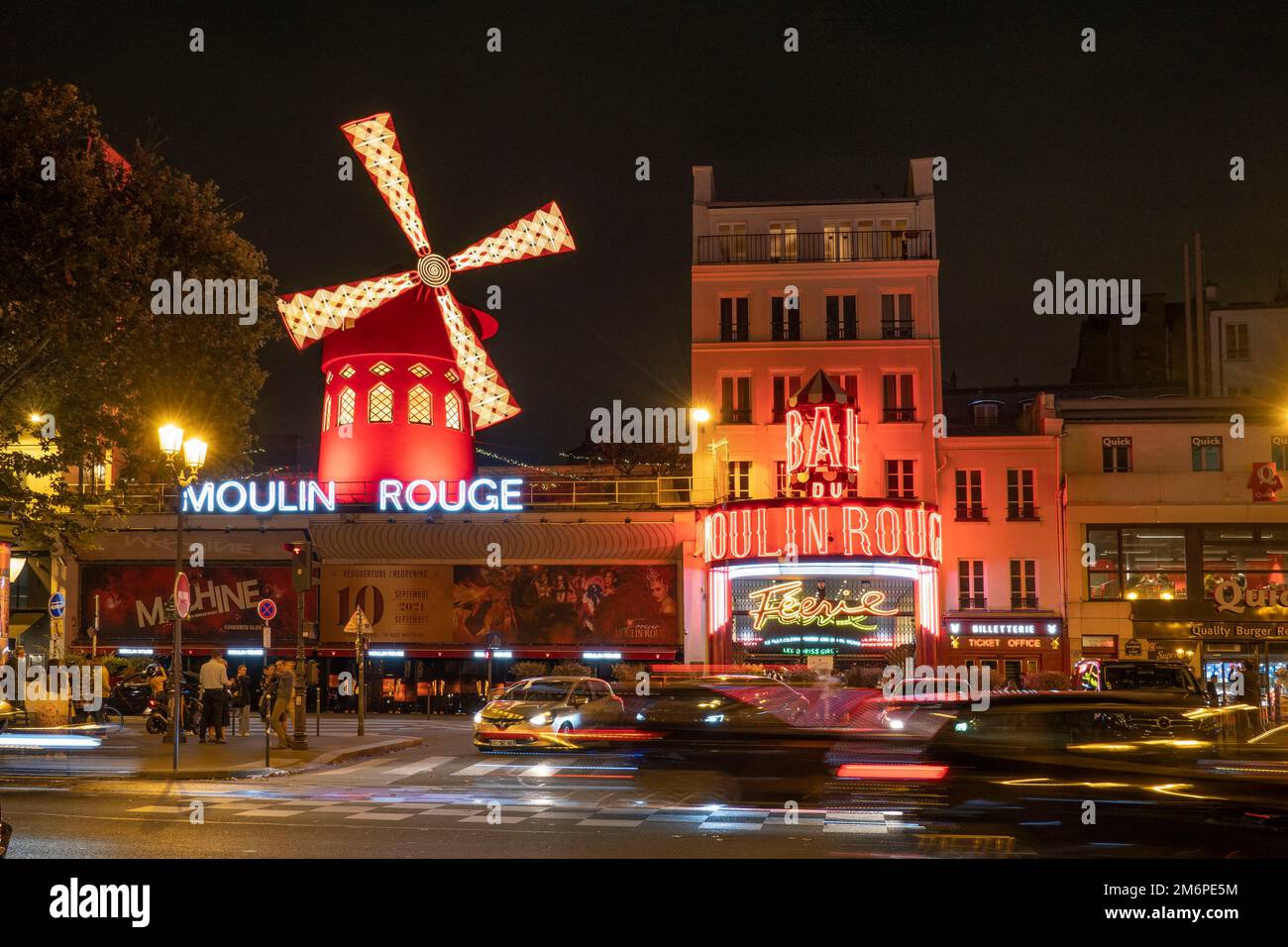 France, Paris, Theatre Moulin Rouge by night, Moulin Rouge is a cabaret ...