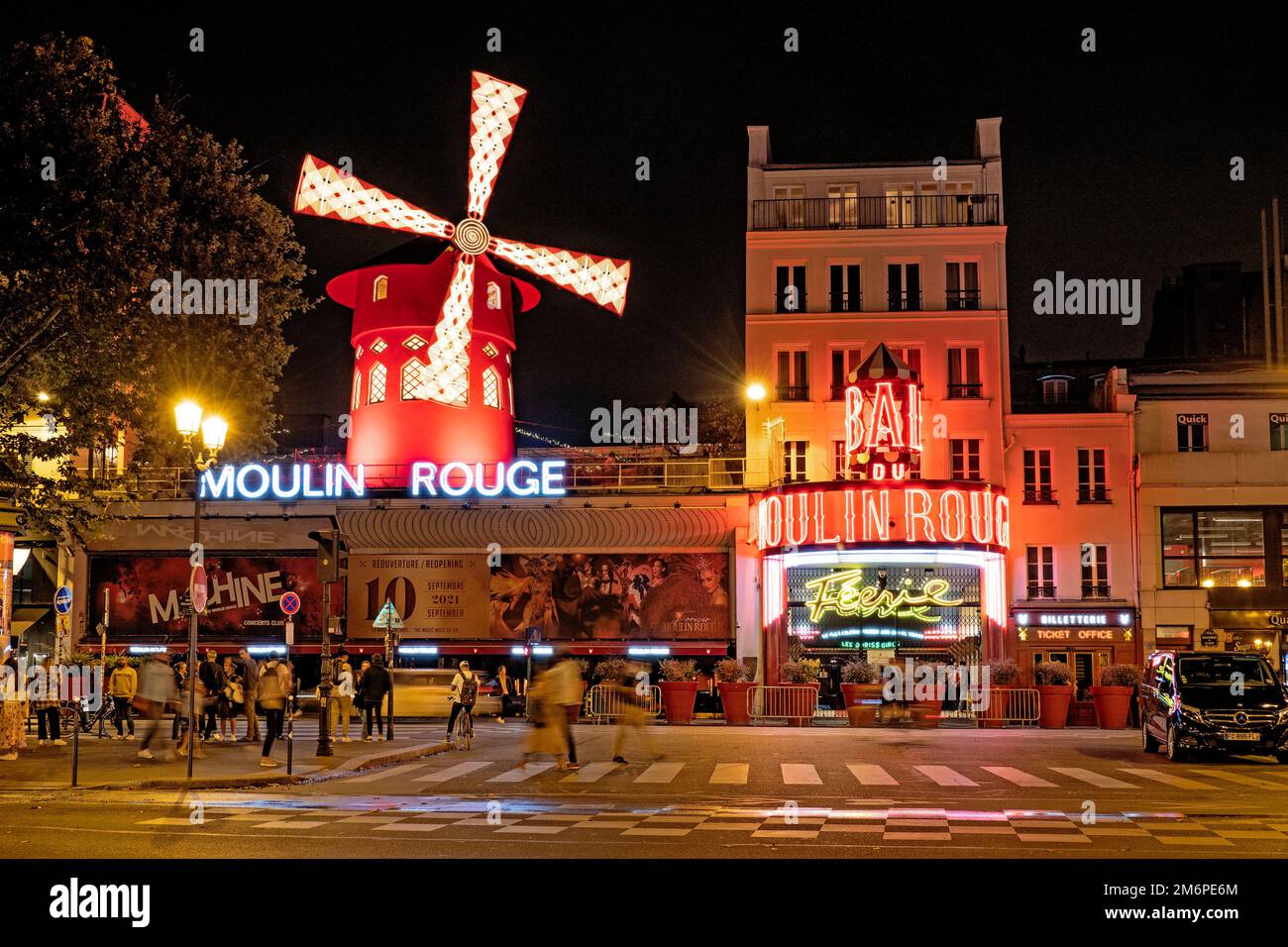 France, Paris, Theatre Moulin Rouge by night, Moulin Rouge is a cabaret ...
