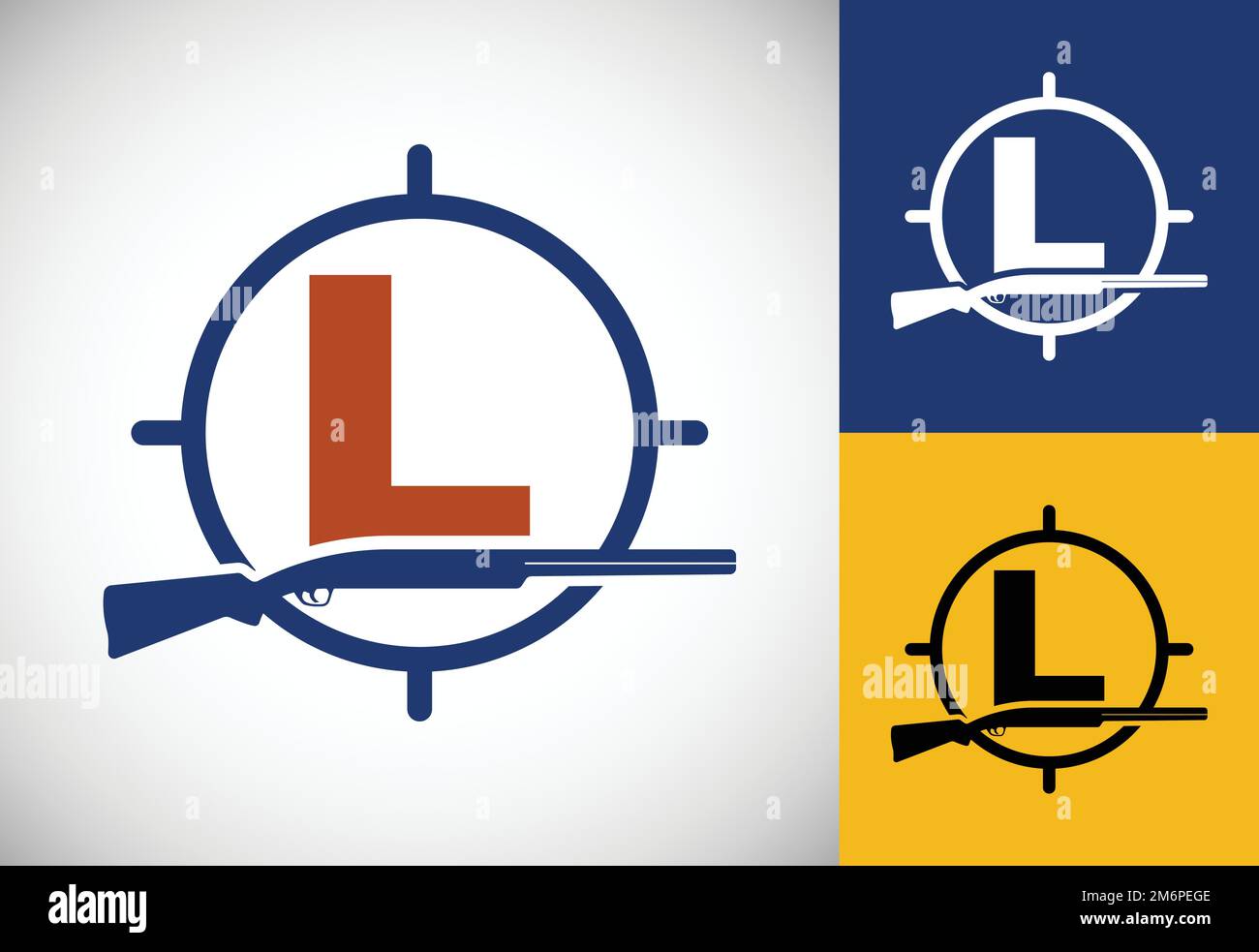 Initial alphabet L with gun and target sign. Inspiration hunting club ...