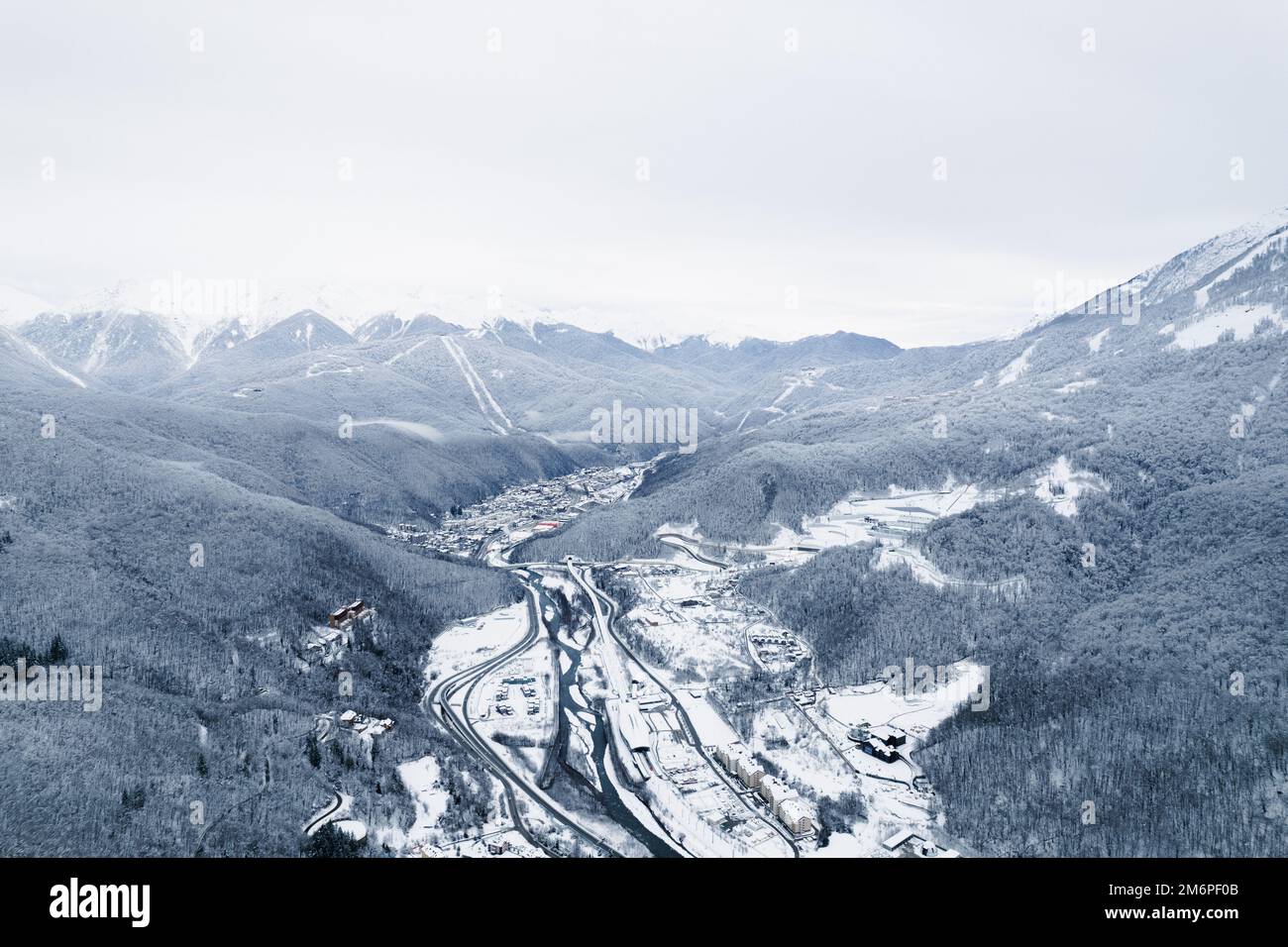 Winter mountain landscape: The Rosa Khutor Alpine Resort near Krasnaya ...