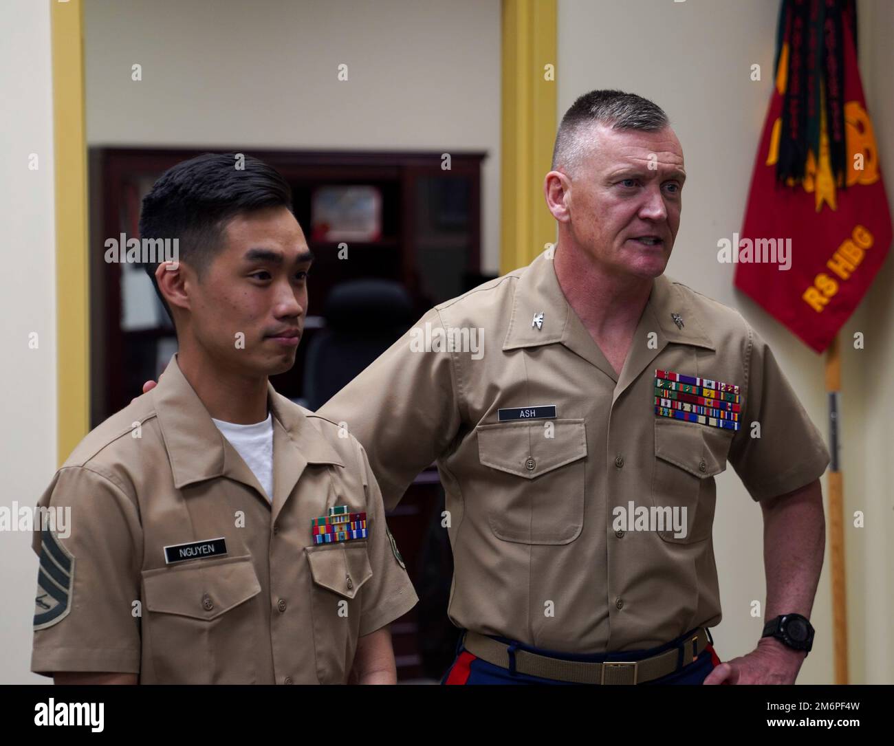 U.S. Marine Corps Col. Phillip N. Ash (right), commanding officer, 1st ...