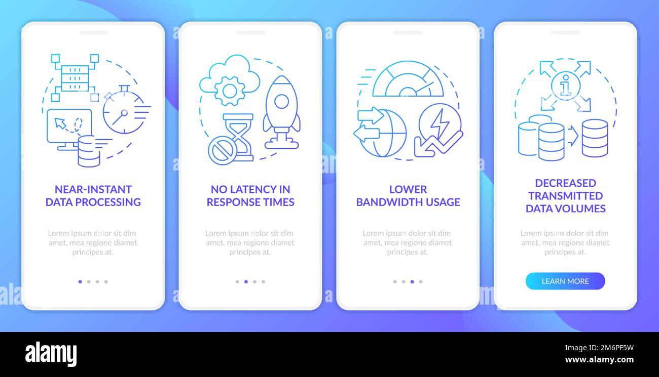Cloud and edge technologies blue gradient onboarding mobile app screen ...