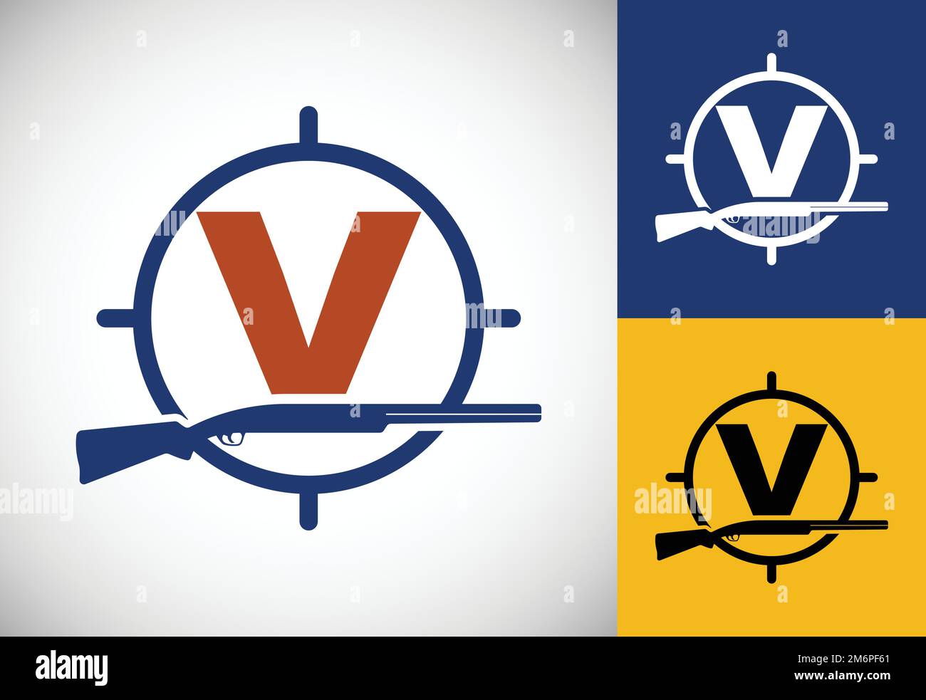 Initial alphabet V with gun and target sign. Inspiration hunting club ...