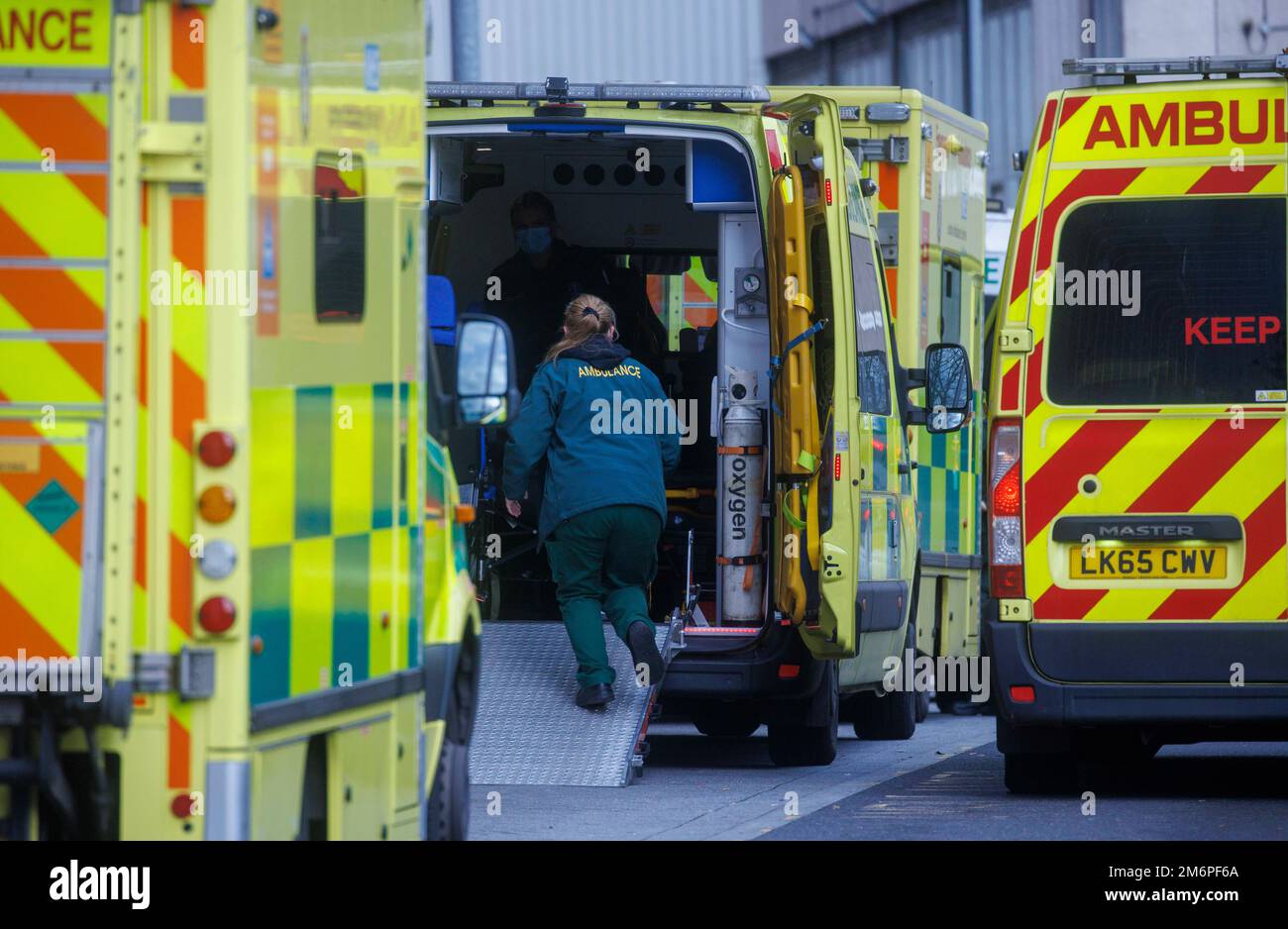 London, UK 5 Jan 2023 Ambulance workers at work at the Royal London ...