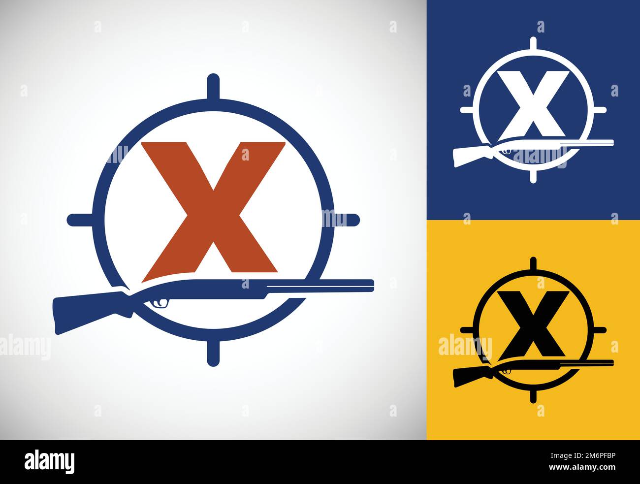 Initial alphabet X with gun and target sign. Inspiration hunting club ...
