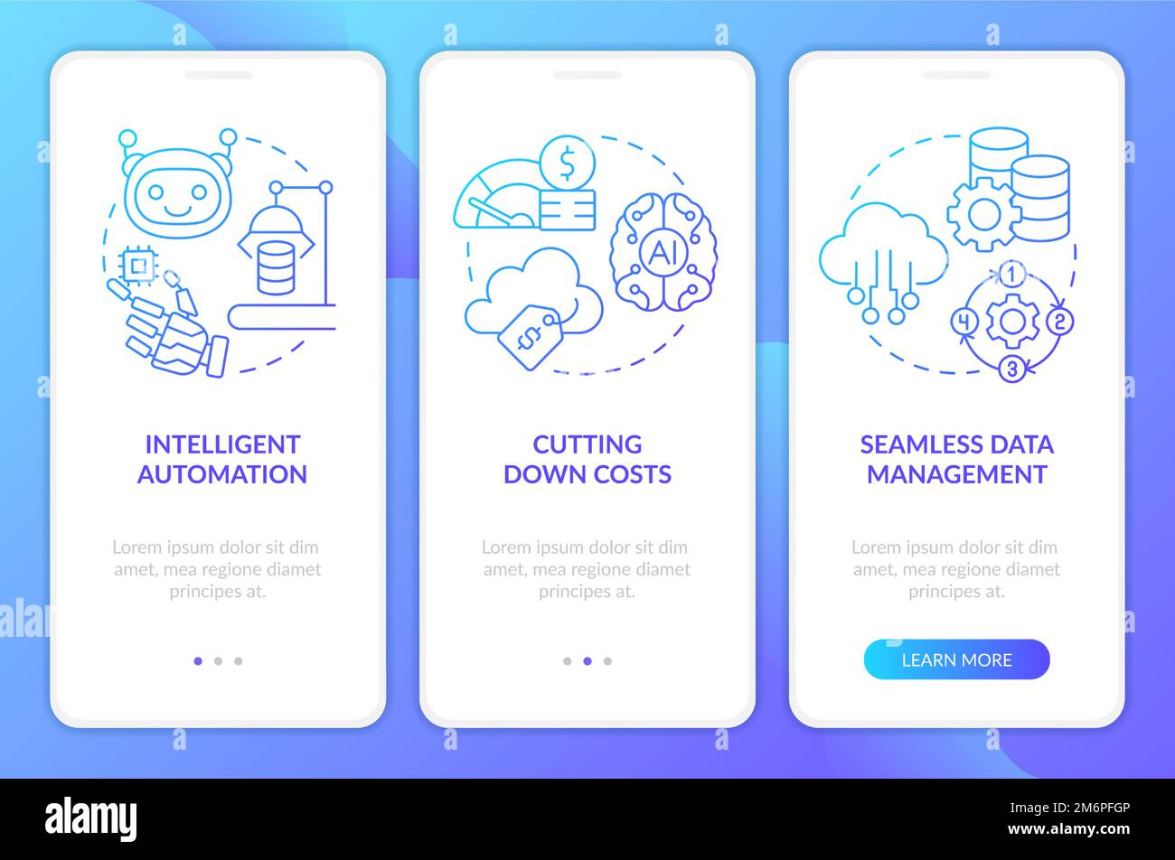 Ai In Database Computing Pros Blue Gradient Onboarding Mobile App Screen Stock Vector Image