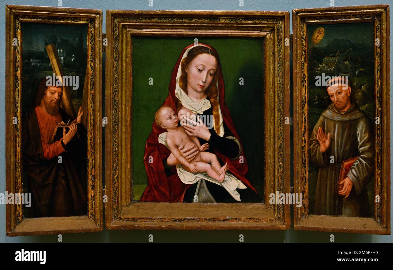 The Virgin with Child ,central panel, Saints Andrew and Francis, inner side,Triptych ,1530 ...