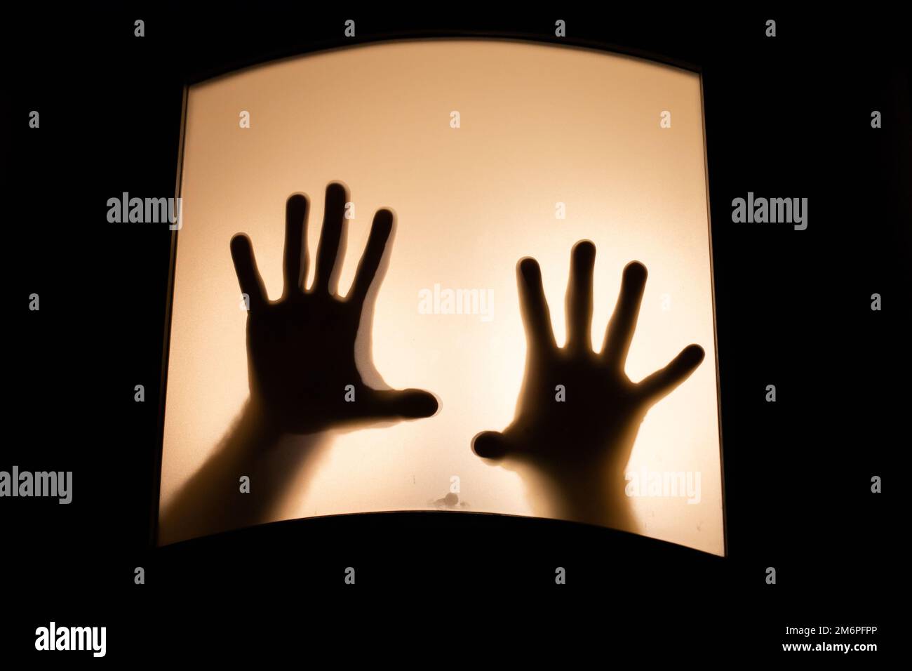 Scary picture of hands behind glass, horror ghost woman behind door ...