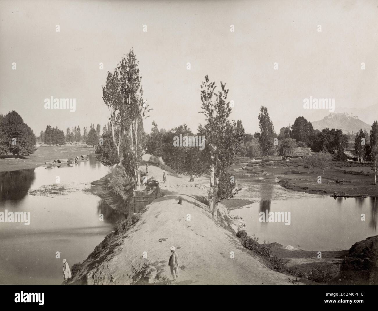 19th century photograph: river bund, Srinagar, Kashmir, India Stock ...