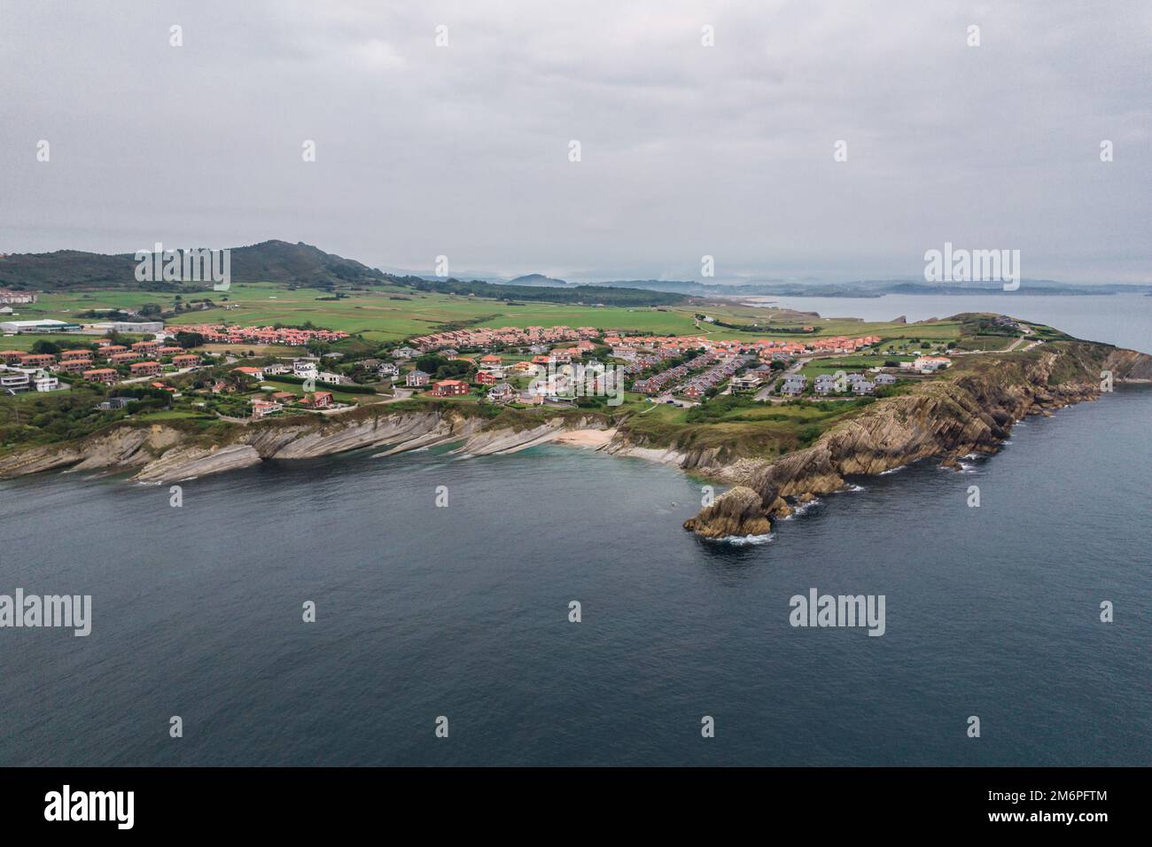 Aerial view of the Flysch geological coastline, Flysch formations in ...