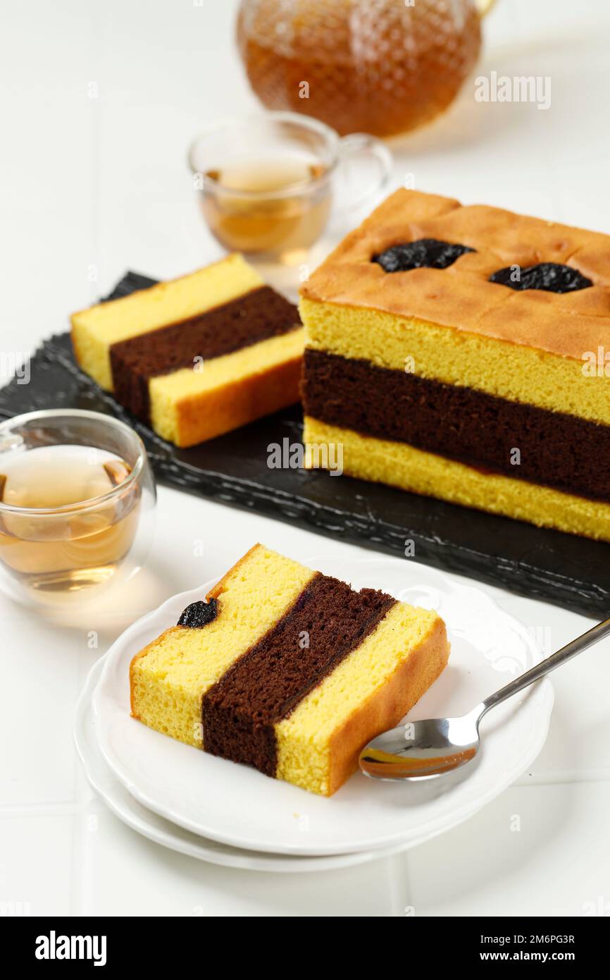 Sliced Spiku or Lapis Surabaya, Indonesian Three Layer Cake with with ...