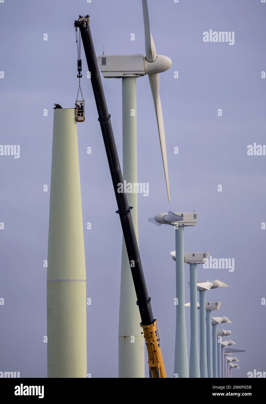 ZEEWOLDE - Work with a crane on the debris of the demolished windmill in Zeewolde. The wind ...