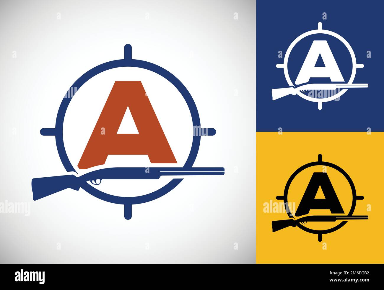 Initial alphabet A with gun and target sign. Inspiration hunting club ...