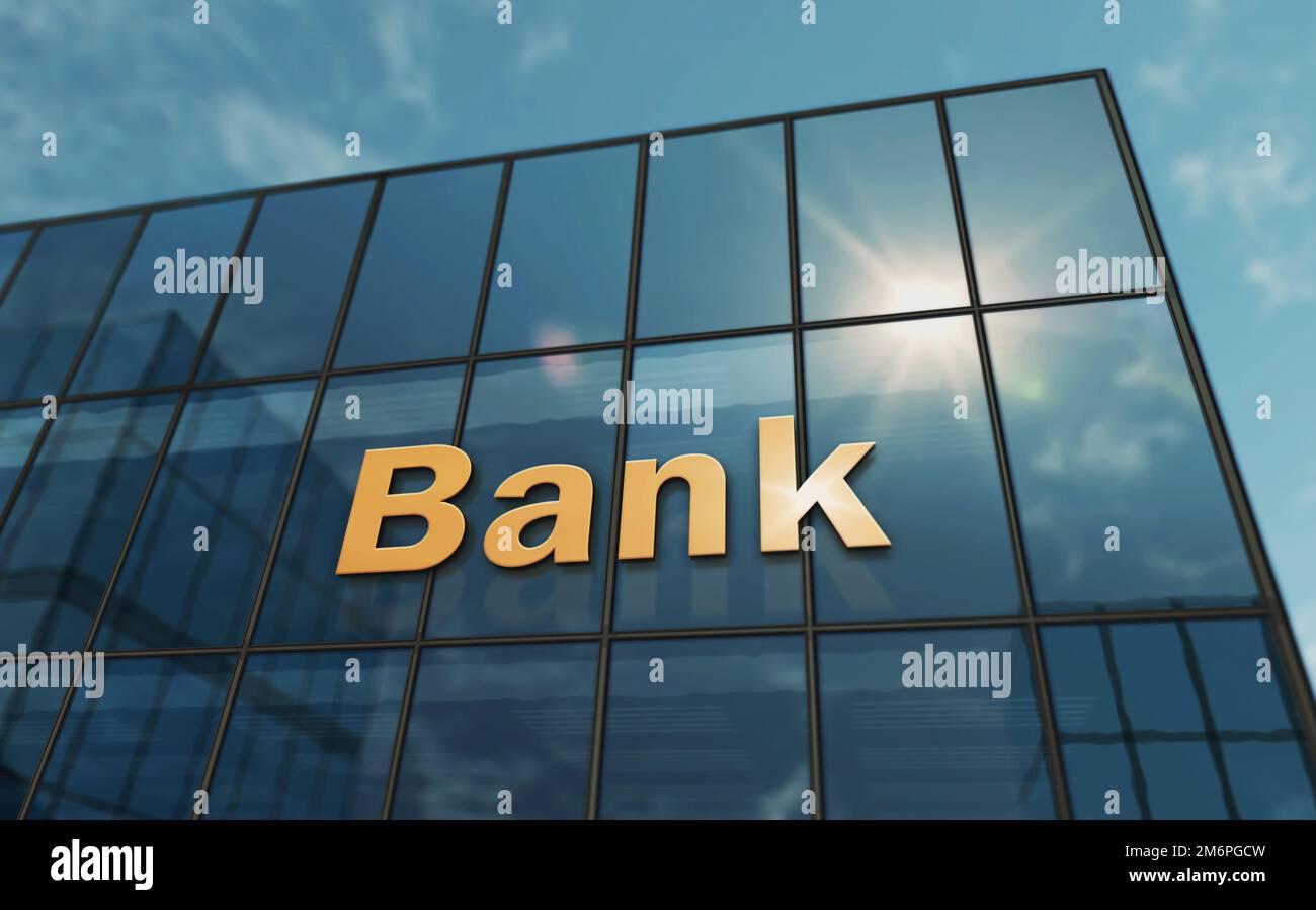 Bank glass building concept. Banking, economy, finance and money symbol ...