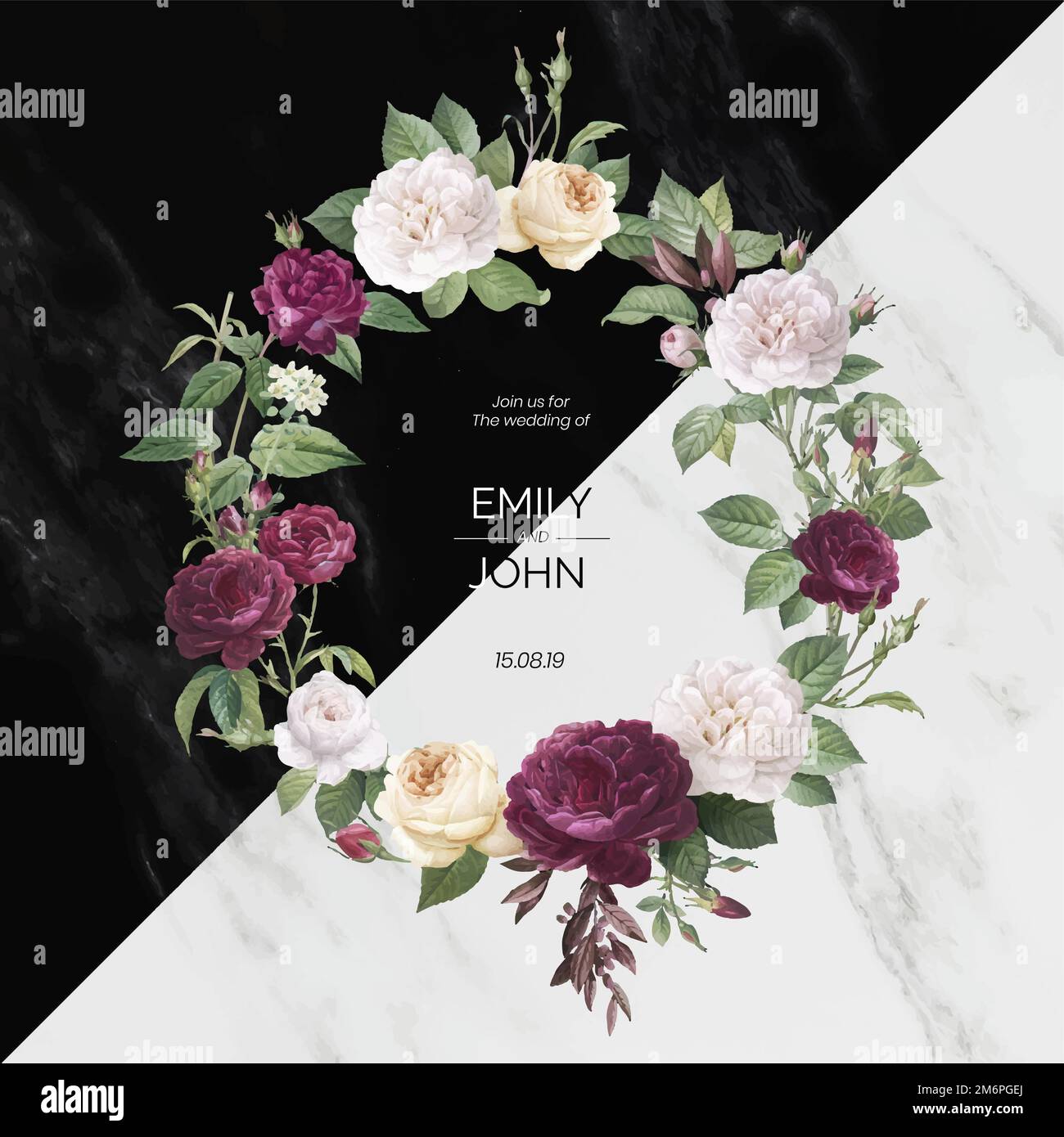 Floral wreath on a marble textured background vector Stock Vector Image & Art - Alamy