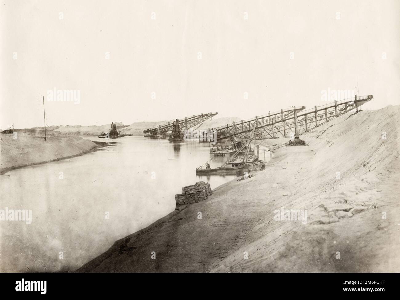 19th century photograph: dredgers on the Suez Canal, Egypt Stock Photo ...