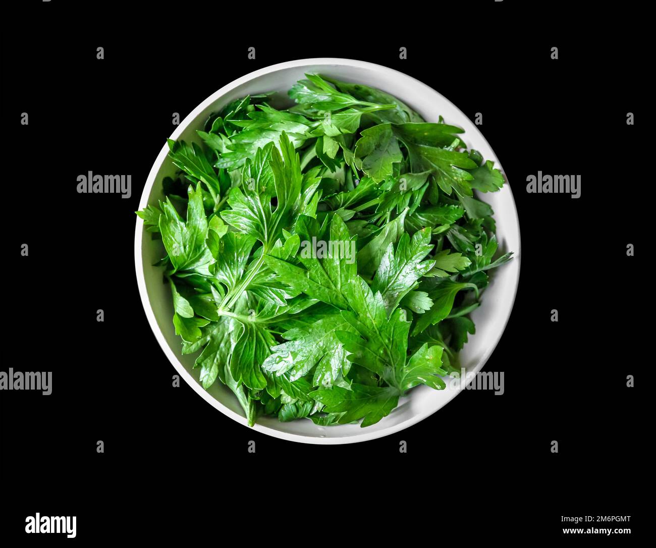 Parsley leaves in a bowl Stock Photo - Alamy