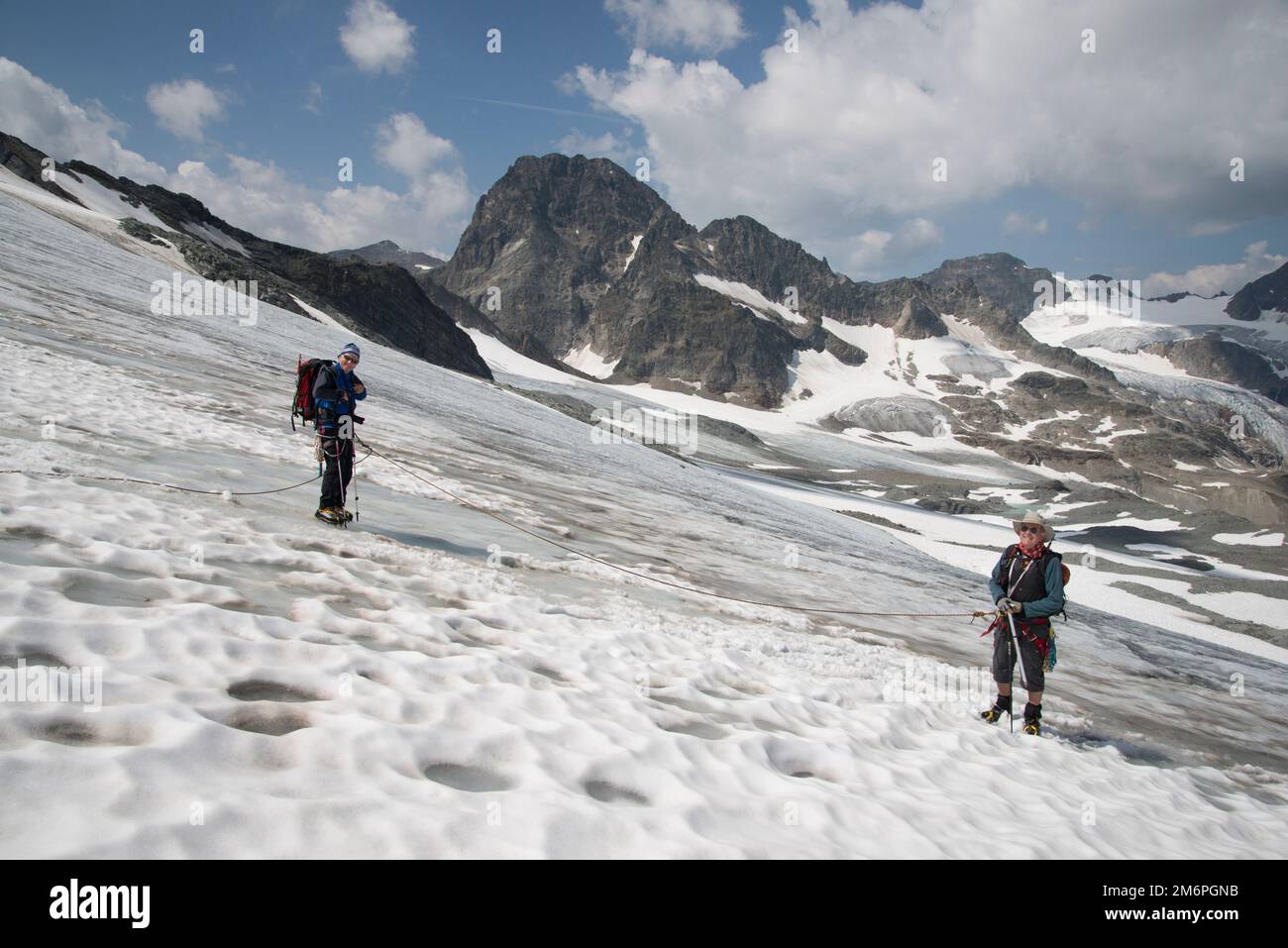 The image is of the mountaineers on the Vermont Ferner glacier en-route ...