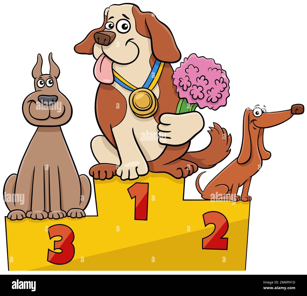 Three cartoon dogs on the podium at the dog show Stock Photo - Alamy