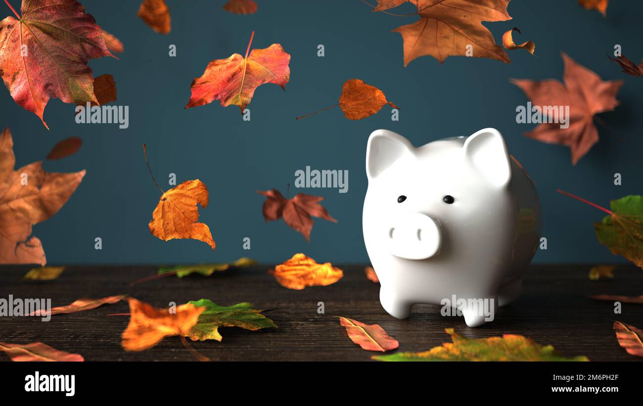 Piggy bank and autumn leaves hi-res stock photography and images - Alamy