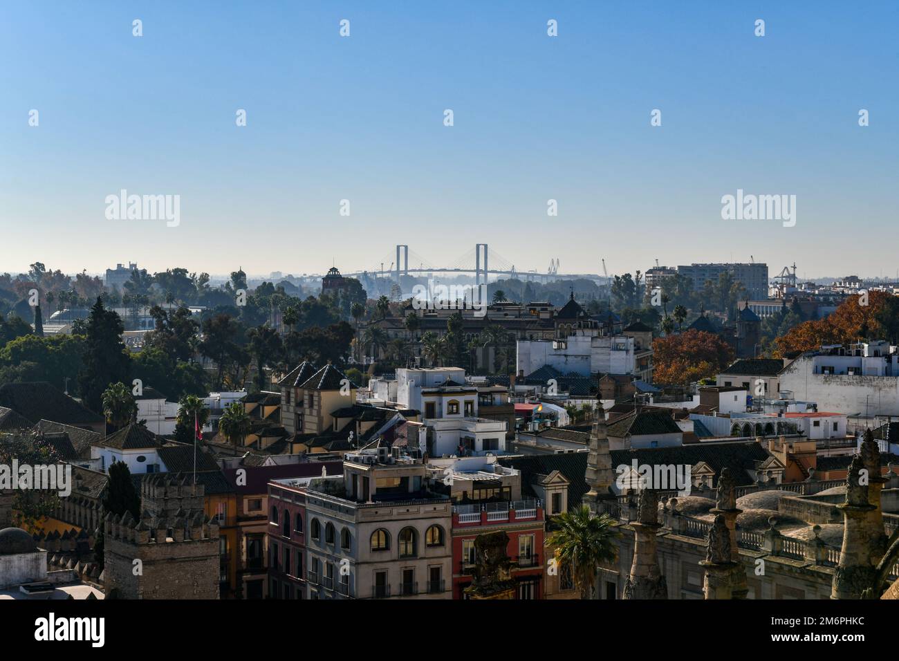 View of the Centenario Bridge is a cable-stayed bridge in Seville ...
