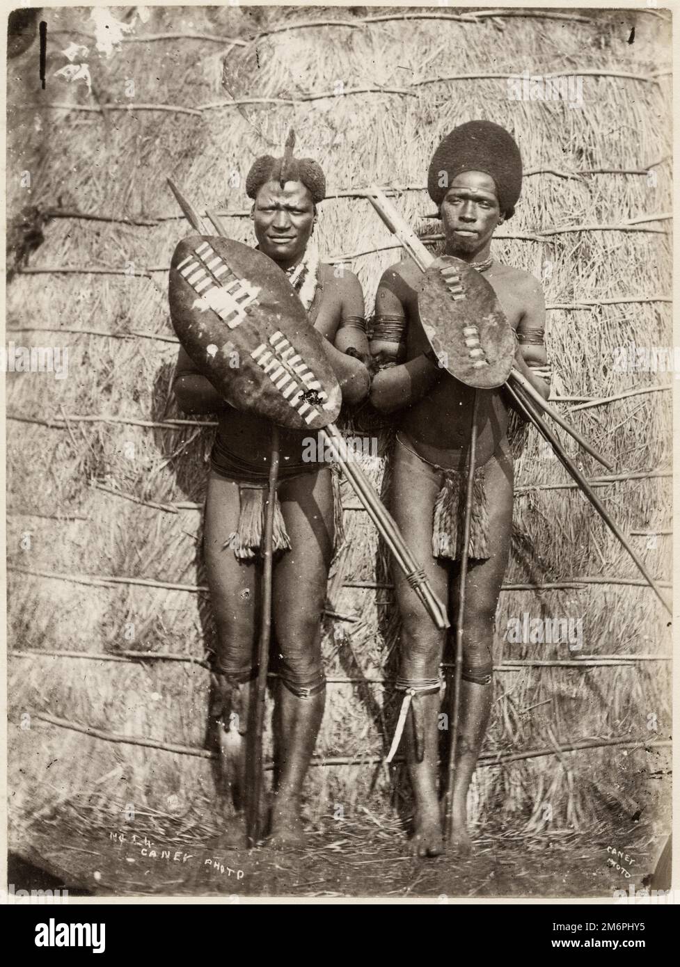 19th century photograph: Zulu men with spears and shields, South Africa Stock Photo - Alamy