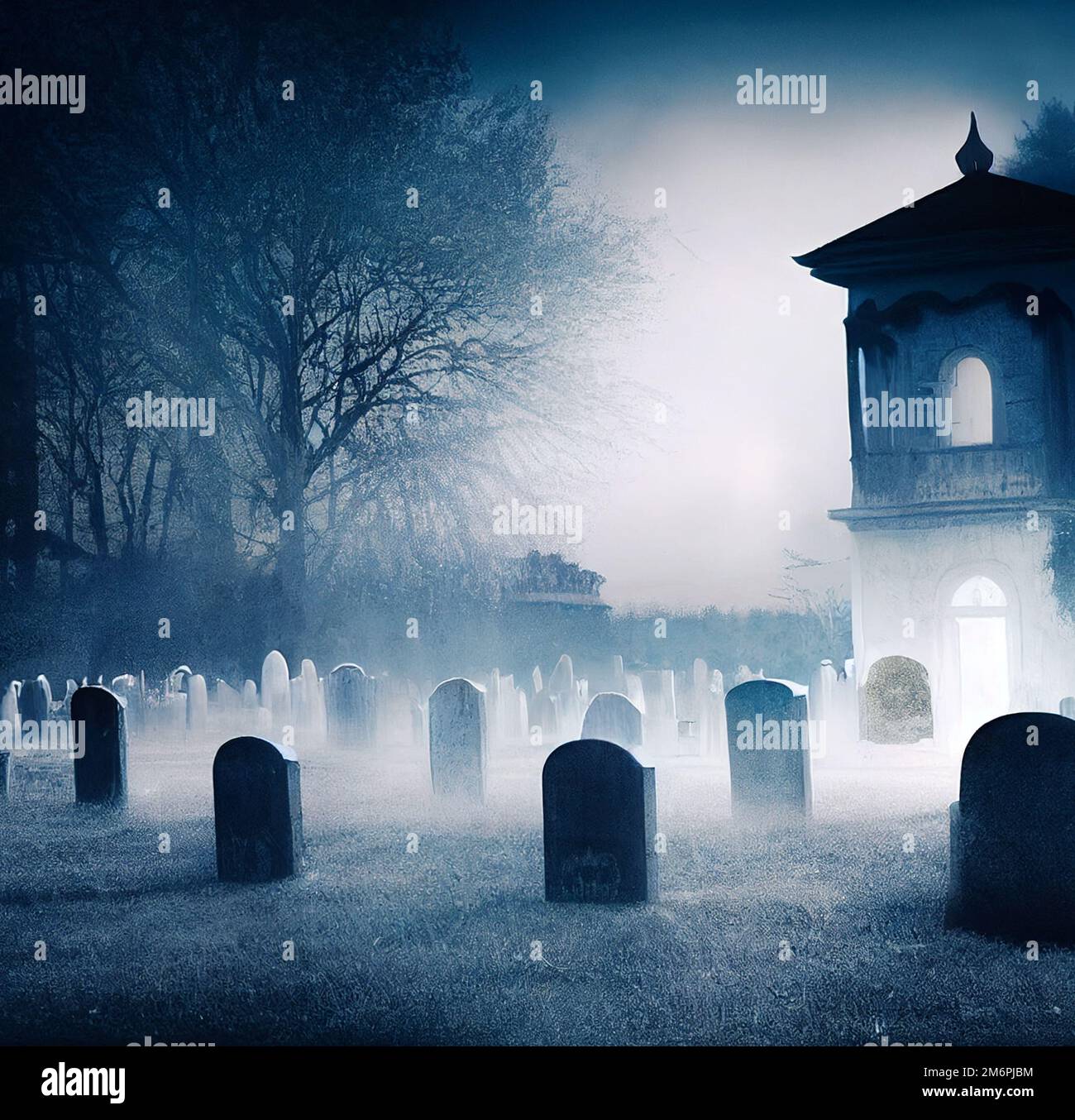 Spooky Graveyard At Night
