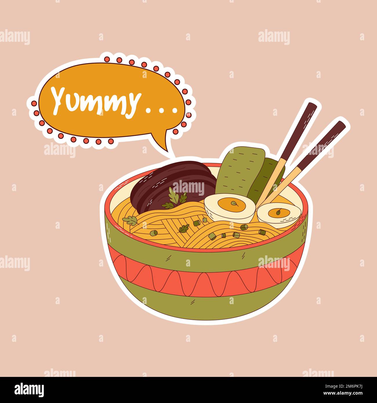 Traditional Japanese food. Asian Ramen sticker. Vector illistration ...