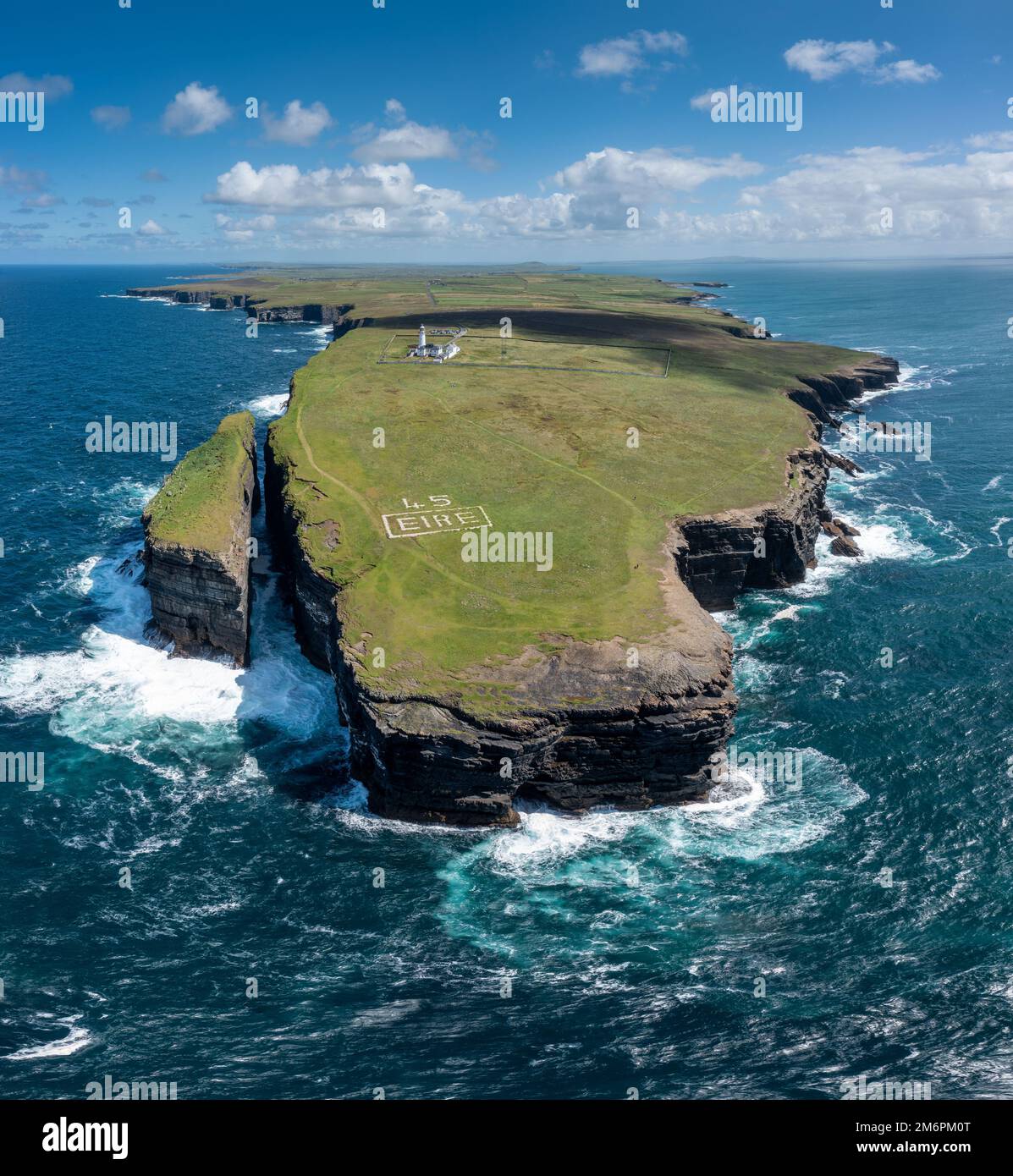 An aerial view of the Loop Head Lighthouse in County Clare in western ...