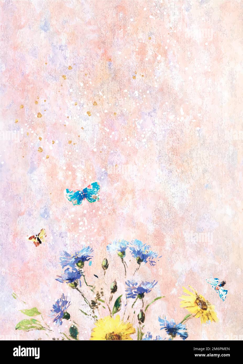 Blue flowers on pink background oil paint vector Stock Vector Image ...