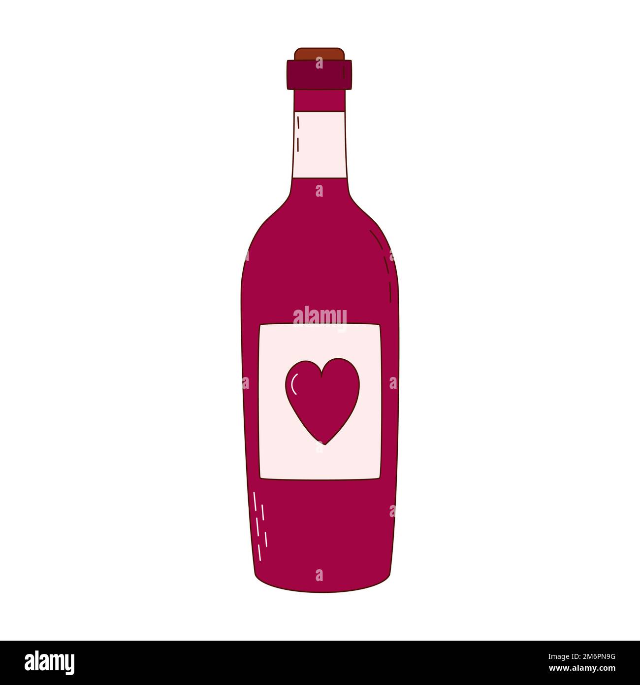 Hand drawn bottle of wine for Valentine day. Design elements for ...
