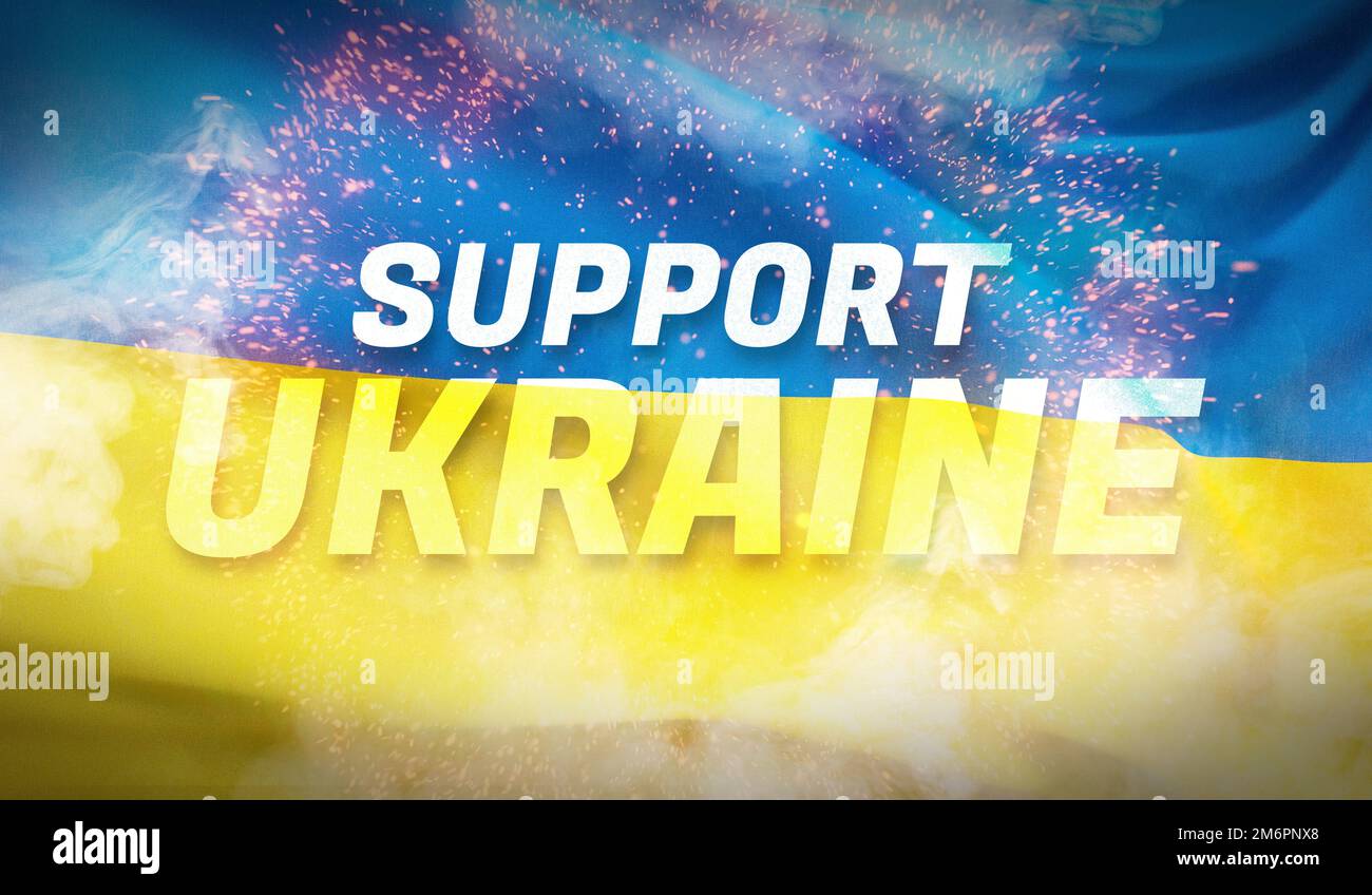 Support Ukraine text flag theme. Waving national flag of Ukraine. Waved ...