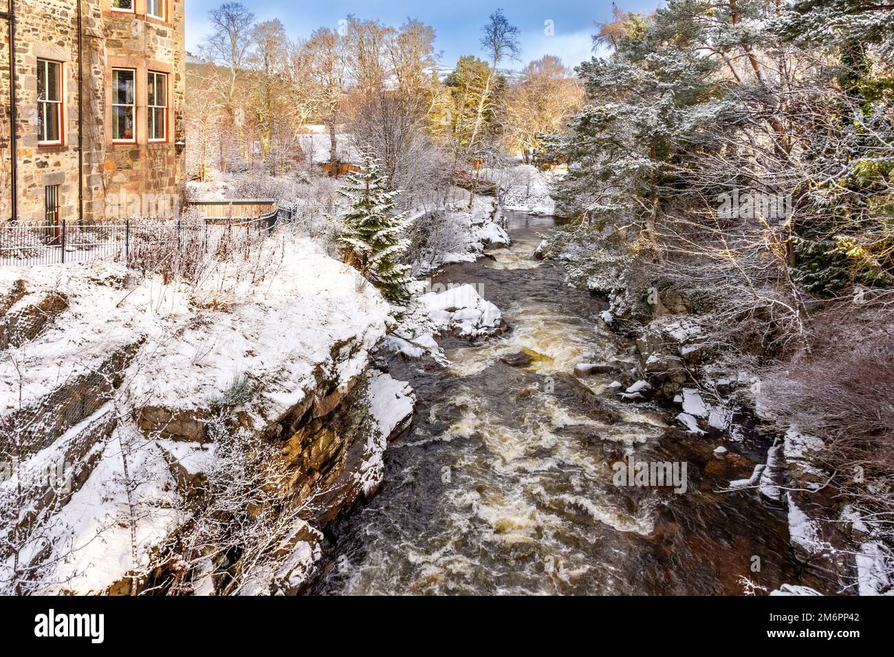 Braemar Scotland looking down Clunie Water from the bridge with Fife ...