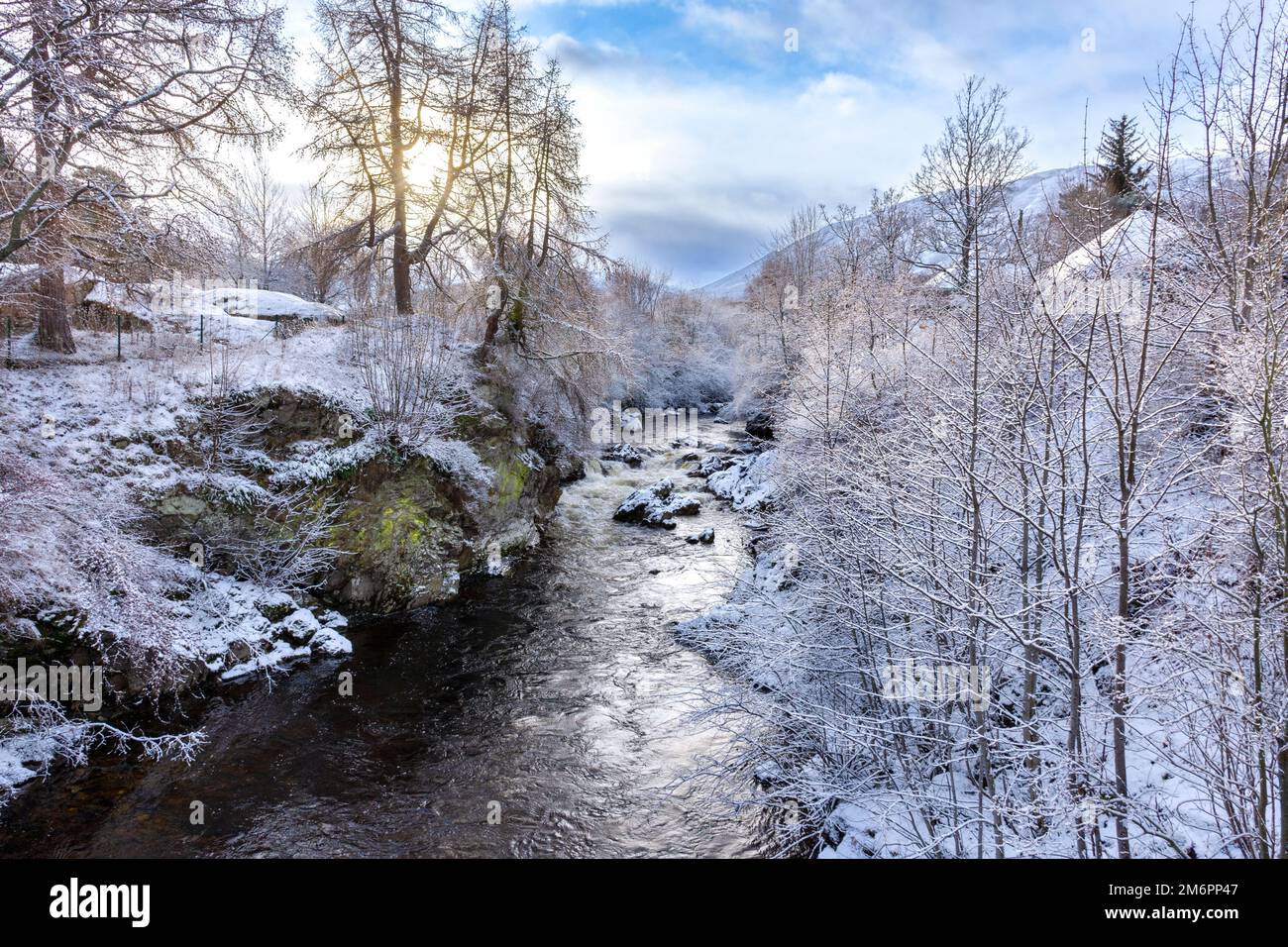 Braemar Scotland looking up Clunie Water from the bridge the river ...