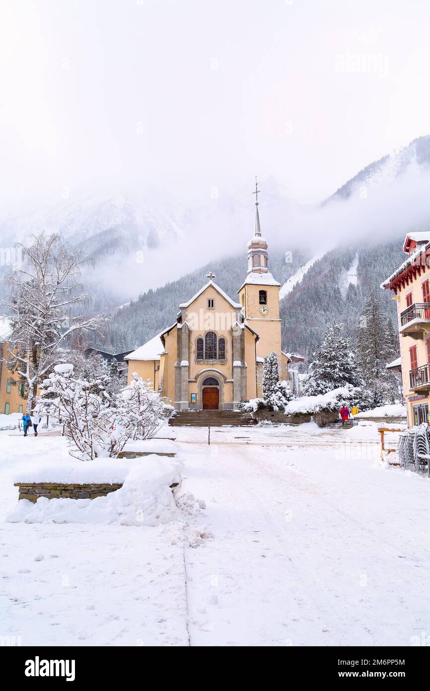Church in Chamonix town, France, French Alps Stock Photo - Alamy