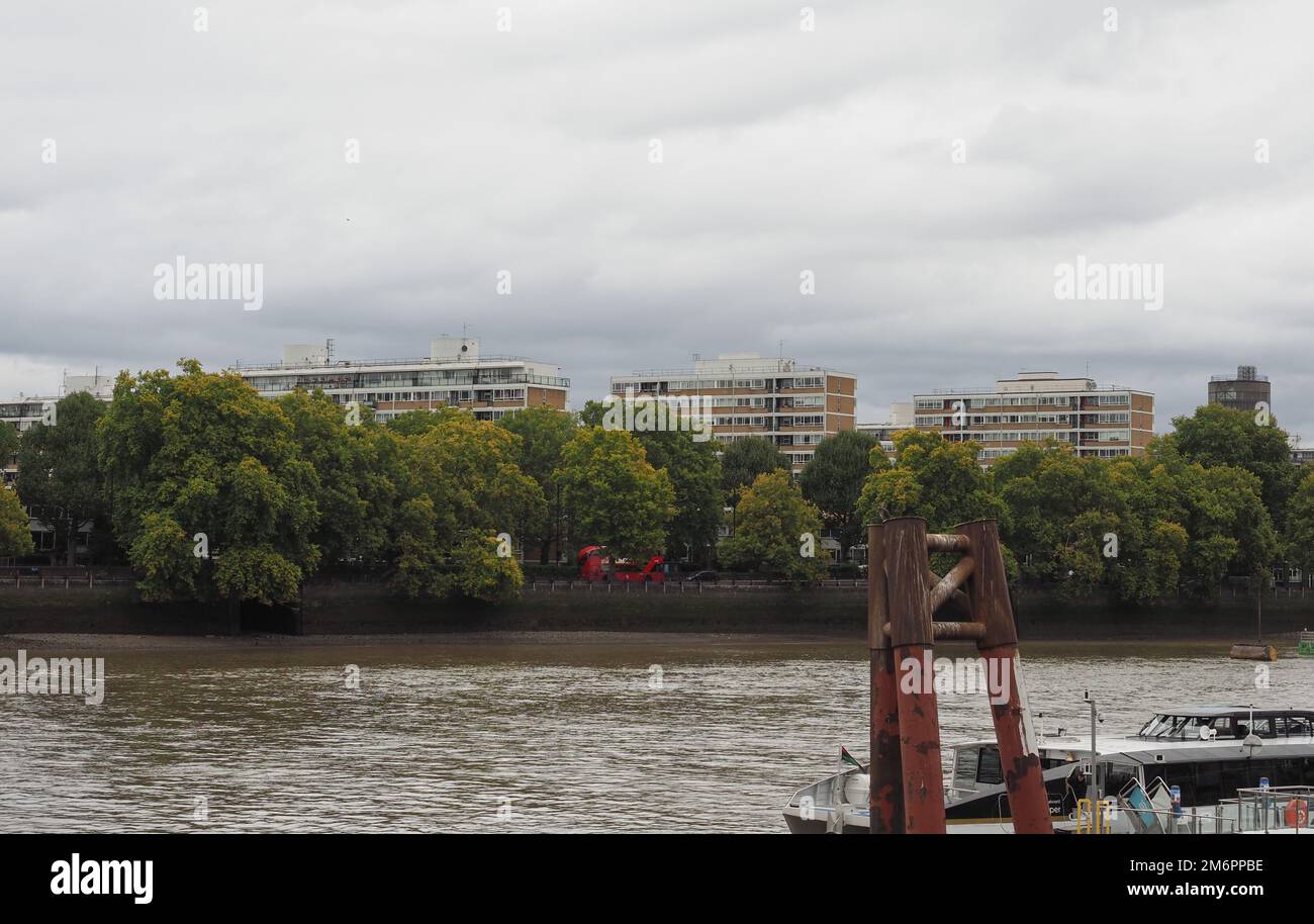 Churchill gardens housing estate seen from River Thames in London, UK ...