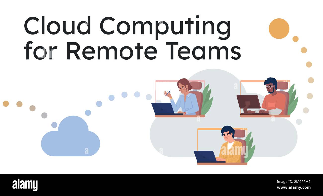 Cloud computing for remote teams flat vector banner template Stock ...