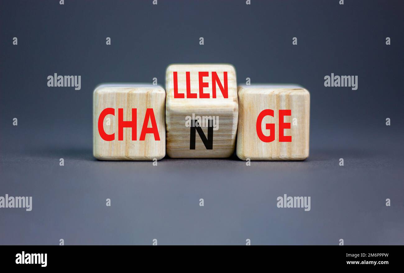 Challenge and change symbol. Concept word Challenge Change on wooden ...