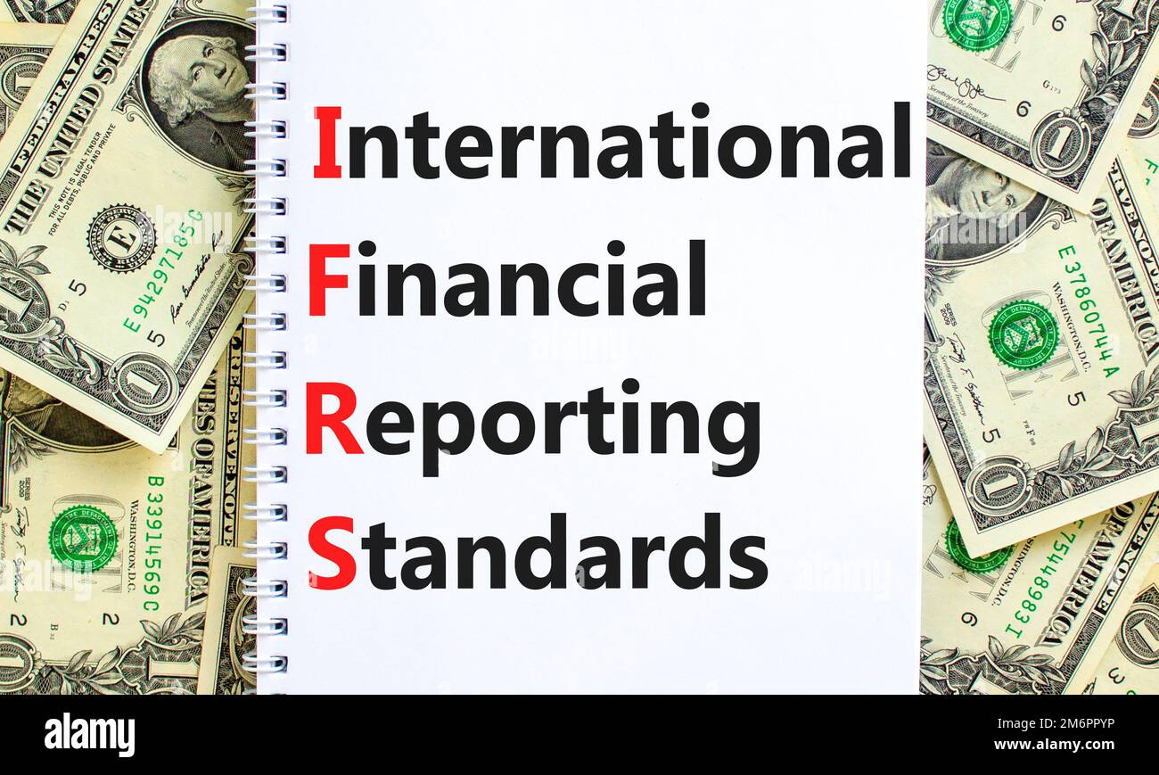 IFRS symbol. Concept words IFRS international financial reporting standards on white note on ...