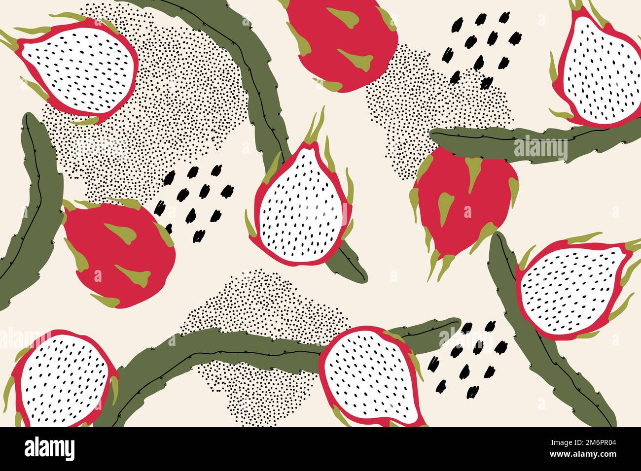 Dragon fruit pattern on beige background vector Stock Vector Image ...