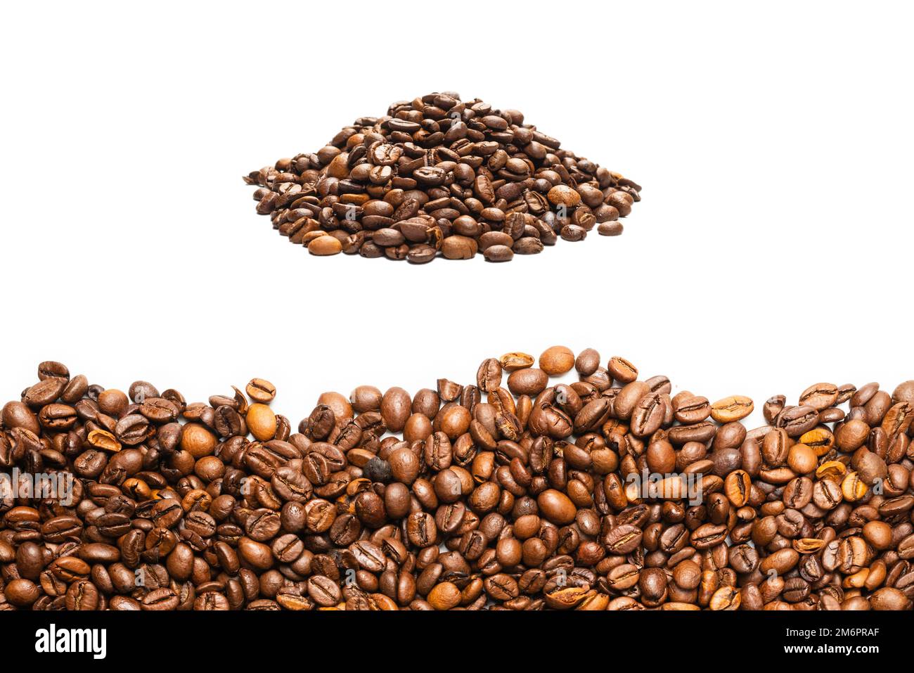 Coffee beans on a white background. Top view. Coffee beans texture ...
